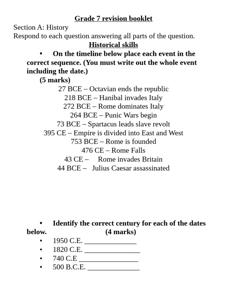 Grade 7 History Revision Guide | PDF | Ancient Rome | Roman Empire