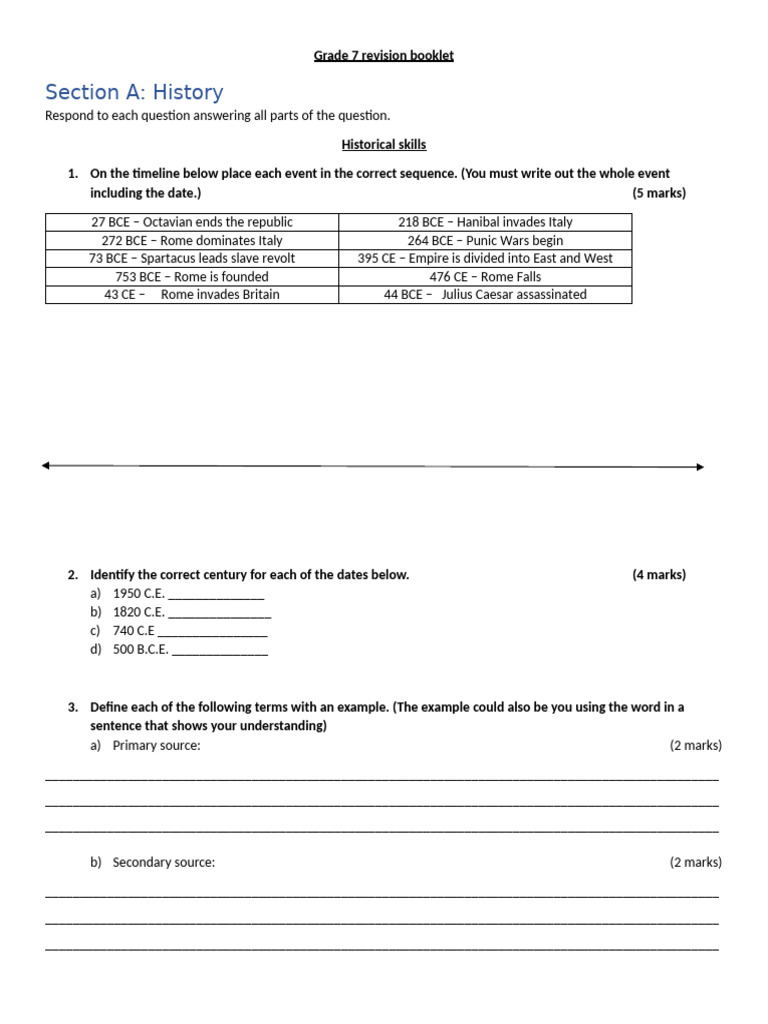 Grade 7 History Revision Guide | PDF | Ancient Rome | Roman Empire