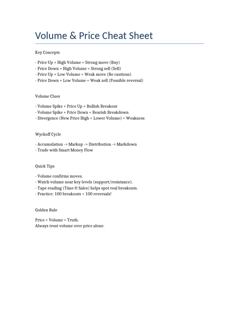 Volume Price Cheat Sheet | PDF