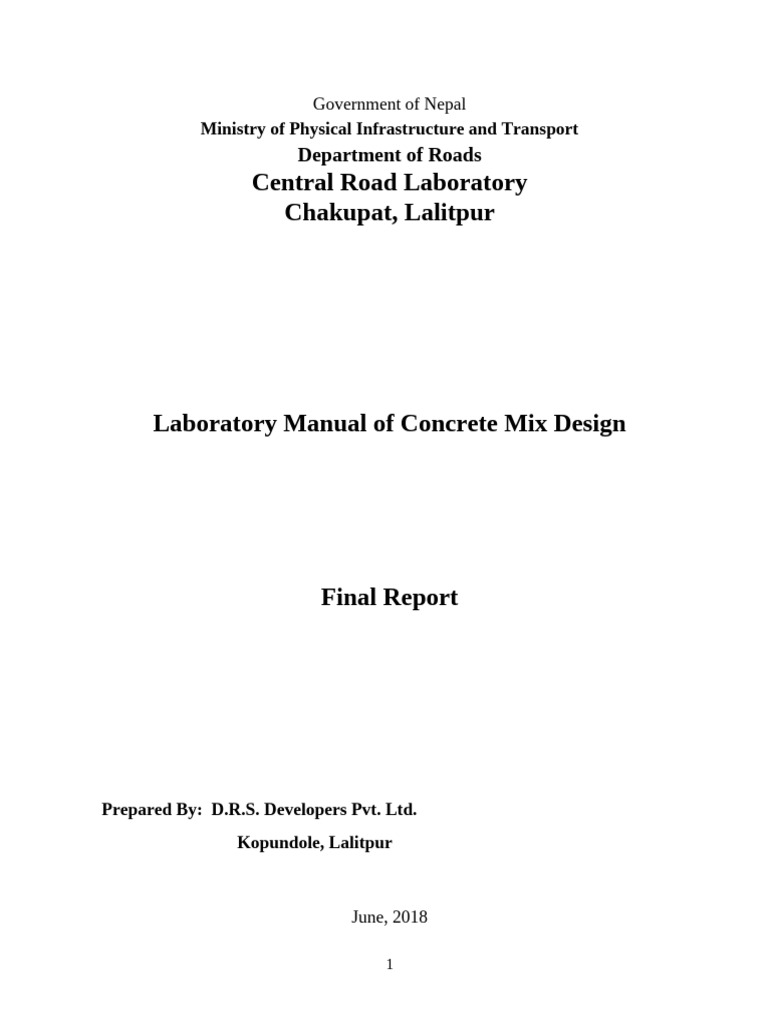 Concrete Mix Design Laboratory Manual | PDF | Concrete | Construction ...