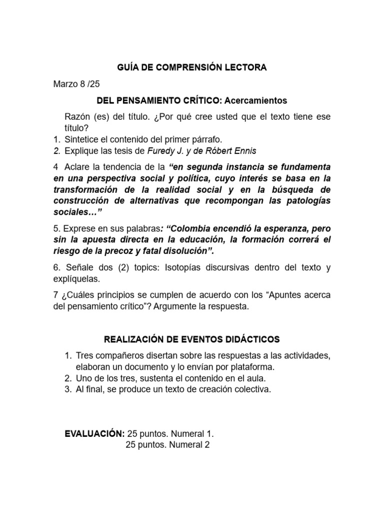 Guía para Comprensión Lectora Crítica | PDF