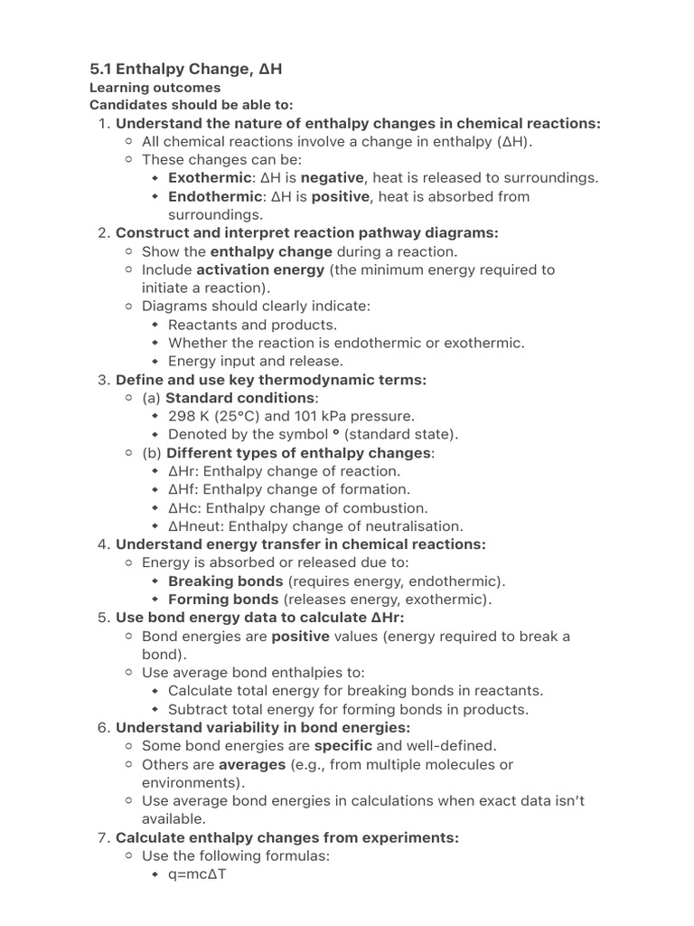 5.1 Enthalpy Change, ΔH | PDF | Enthalpy | Chemical Reactions