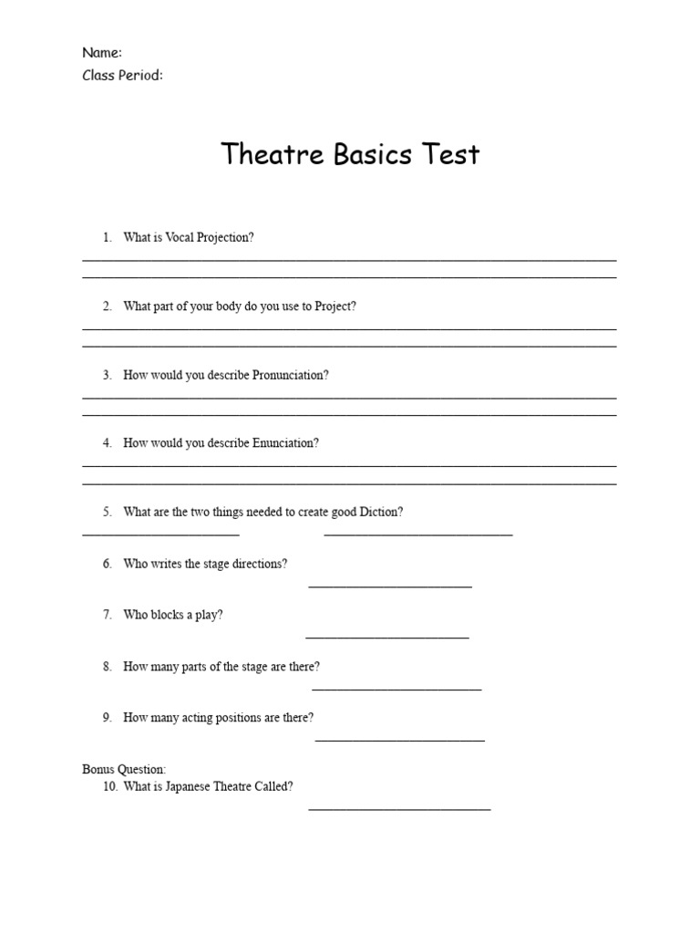 Theatre Basics Test Questions | PDF