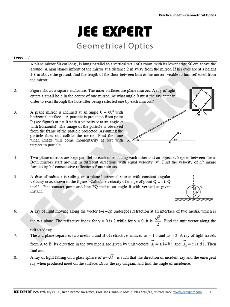 Geometrical Optics Practice Sheet | PDF | Mirror | Optics