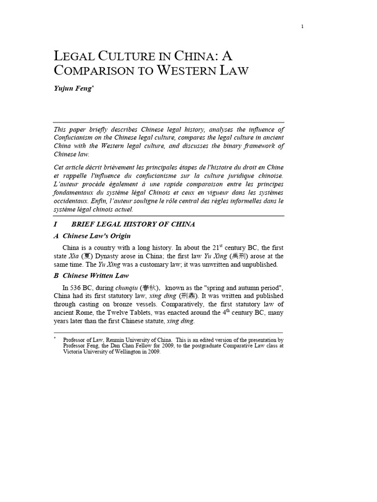 Lecture 10 - Reading Legal Culture in China A Comparison To Western Law ...