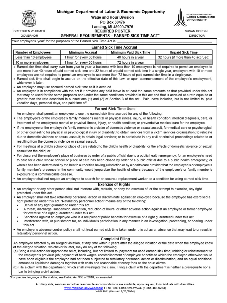 Michigan Earned Sick Time Act Guidelines | PDF | Sick Leave | Employment