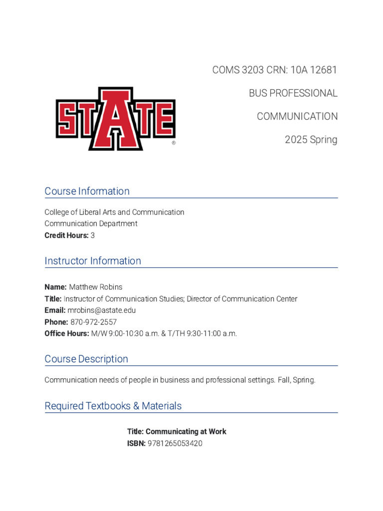 Business Communication Course Syllabus | PDF | Academic Integrity ...