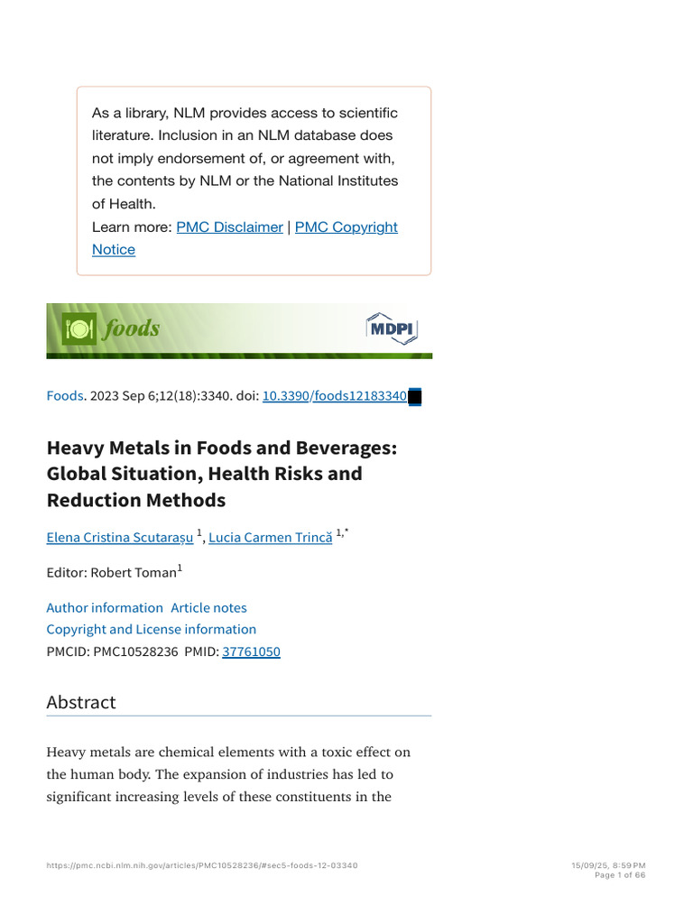 Heavy Metals in Foods and Beverages - Global Situation, Health Risks ...