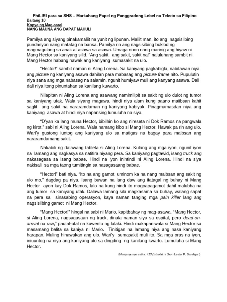 FILIPINO 10 (Para Sa Mag-Aaral) | PDF