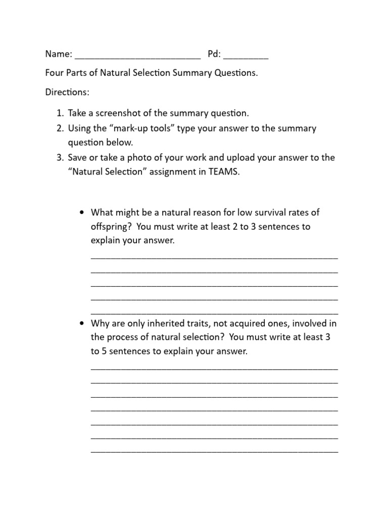 4 Parts of Natural Selection Questions | PDF | Natural Selection | Mutation