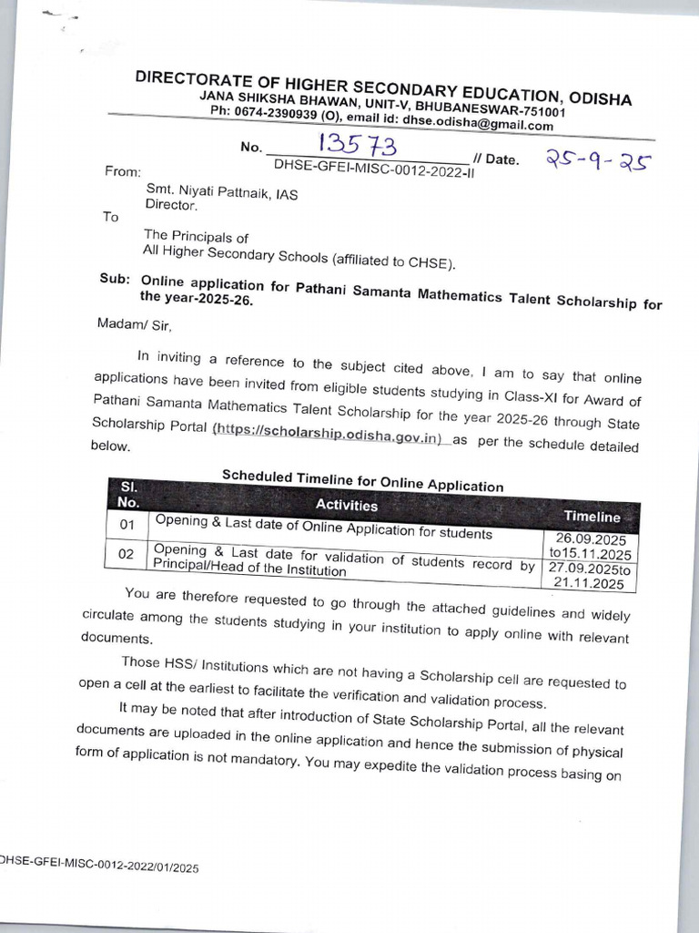 Pathani Samanta Mathematics Talent Scholarship 2025-26 | PDF