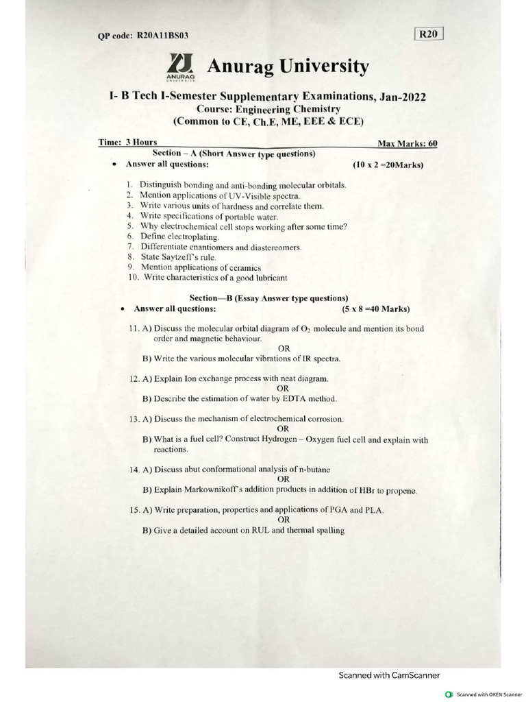 Anurag University Previous Question Papers | PDF