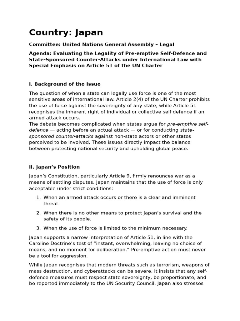 Japan's Stance on Pre-emptive Self-Defence | PDF | Preemptive War ...