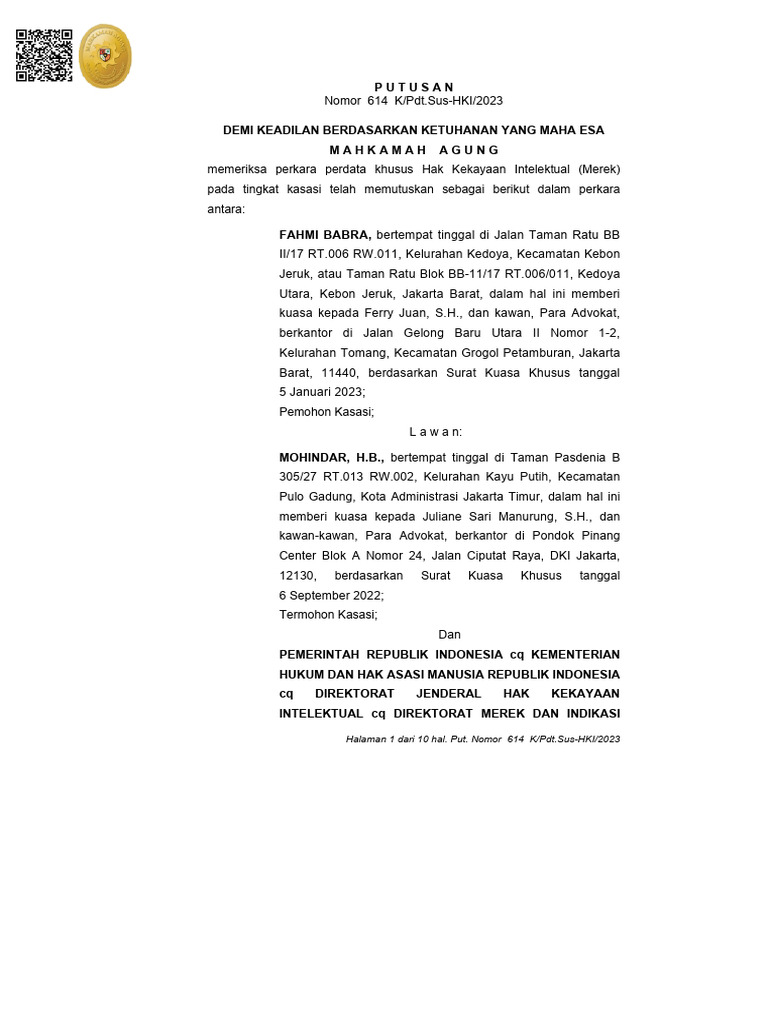 Putusan Kasasi Merek POLO di MA RI | PDF