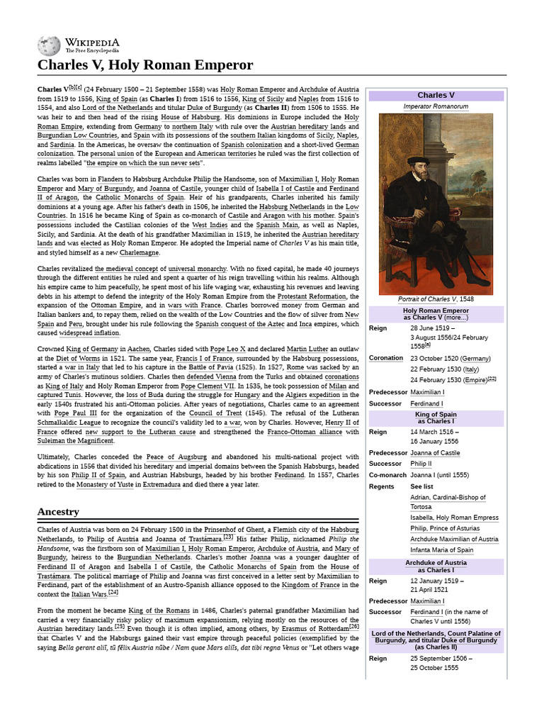 Charles V, Holy Roman Emperor | PDF | Holy Roman Empire | House Of Habsburg