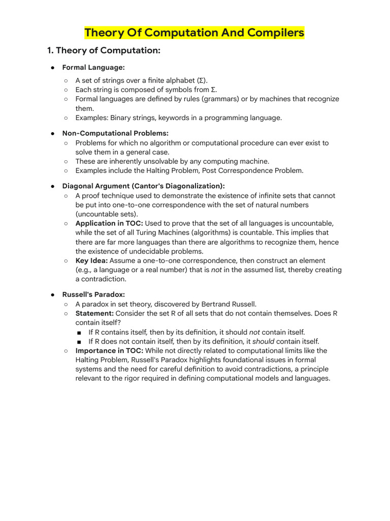 Theory of Computation and Compilers | PDF | Parsing | Formalism (Deductive)
