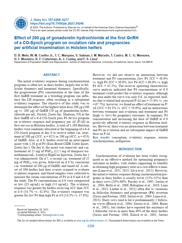 Effect of 200 μg of gonadorelin hydrochloride at the first GnRH of a CO ...