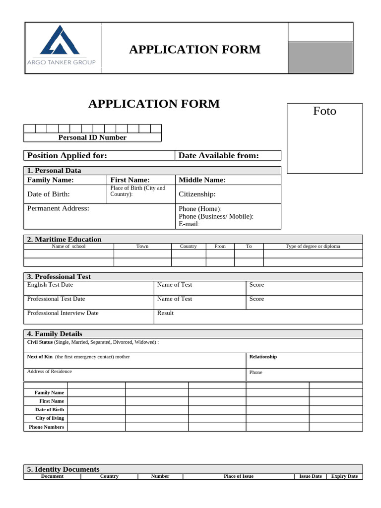 Comprehensive Maritime Application Form | PDF | Water Transport | Shipping