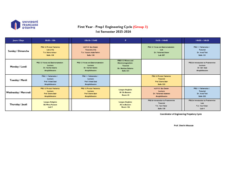 First Year - S1 - 2025-2026 22-9-2025 G3 | PDF | Physics