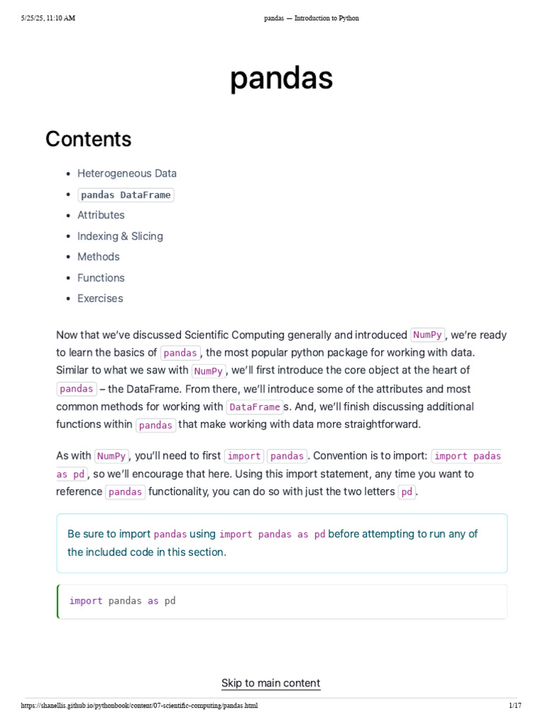 Pandas - Introduction To Python | PDF | Computing | Computer Science