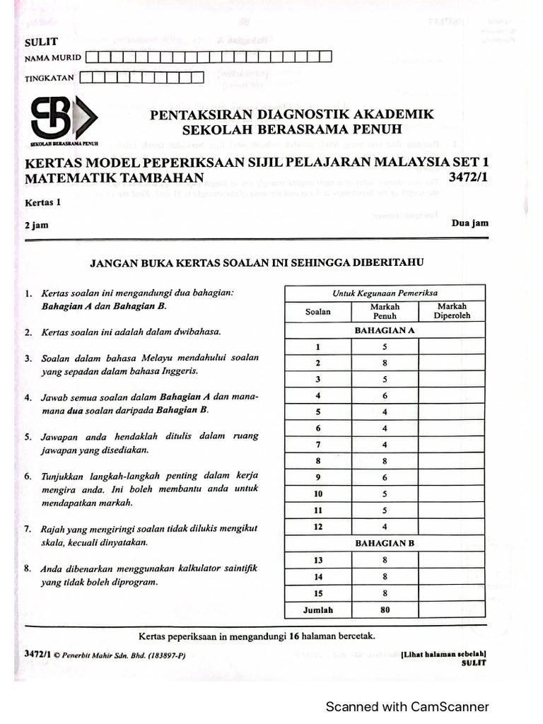 Trials SPM Add Maths SBP Set 1 PDF | PDF