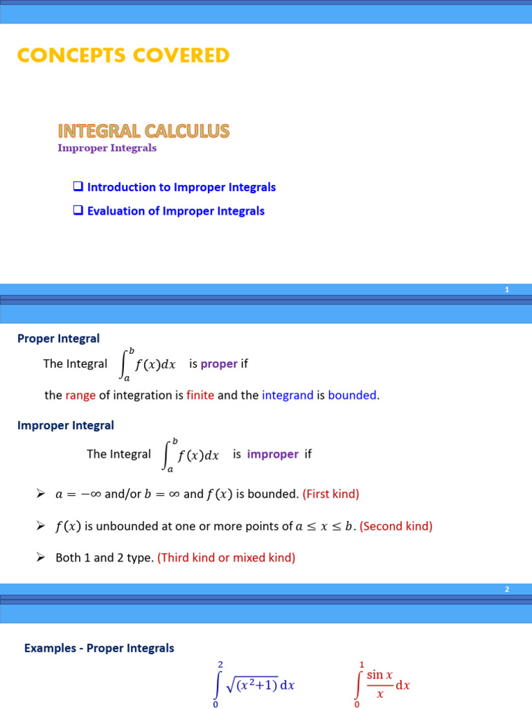 Improper Integral-Complete | PDF | Integral | Mathematical Concepts