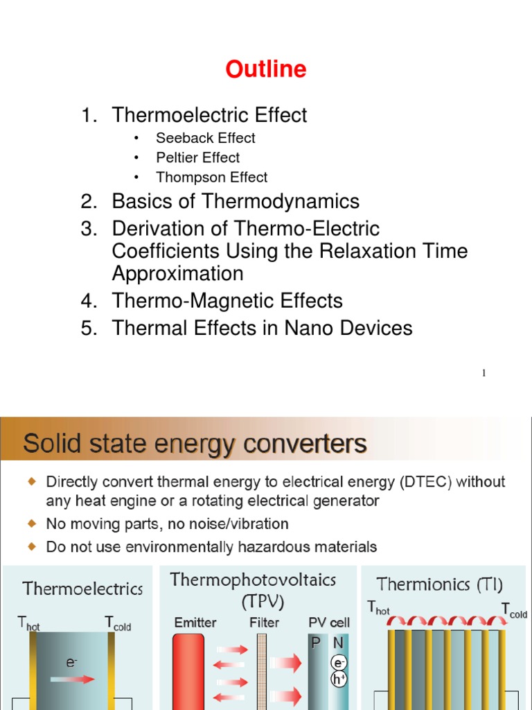 Outline: 1. Thermoelectric Effect | PDF | Thermodynamics | Applied And ...