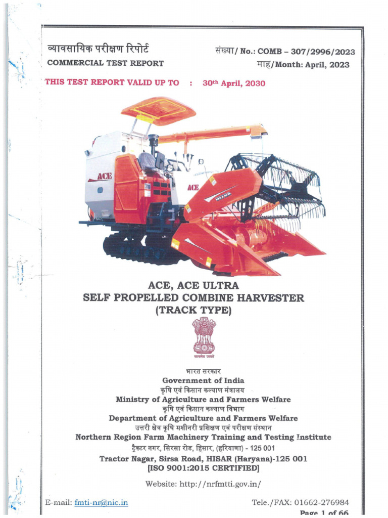 2996 Ace Ultra Self Propelled Combine Harvester Track Type | PDF