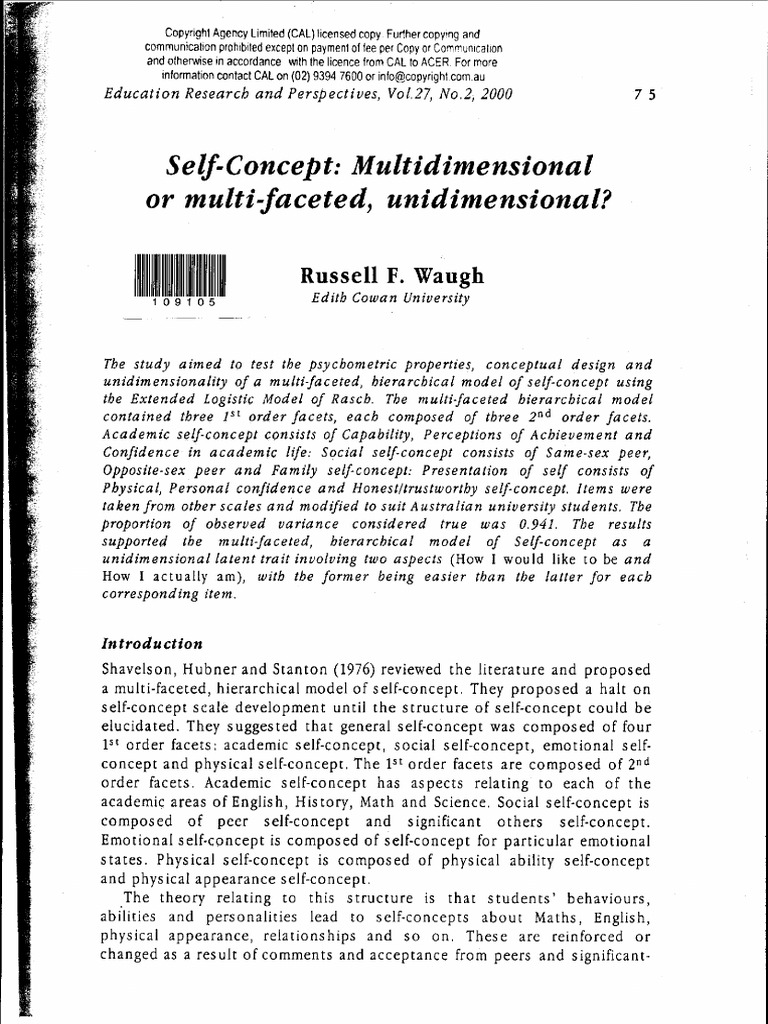 ERPV27 1 - Waugh R. F. 2000. Self Concept Multidimensional or Multi ...
