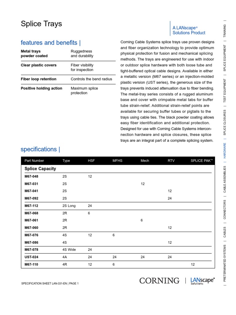Corning Cable Systems Splice Trays | PDF | Optical Fiber | Manufactured ...