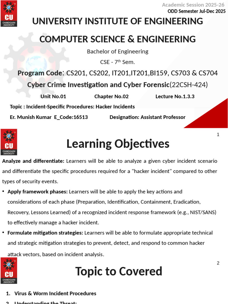 Lecture 1.3.3 - Incident Response Procedures Hacker Incidents | PDF ...