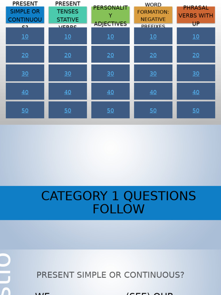 Grammar and Vocabulary Jeopardy Game Fun Activities Games Games - 93352 ...