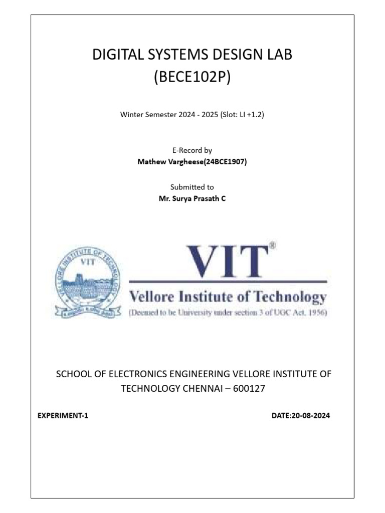 Mathew Vargheese 24bce1907 DSD Labrecord1 | PDF | Logic Gate ...