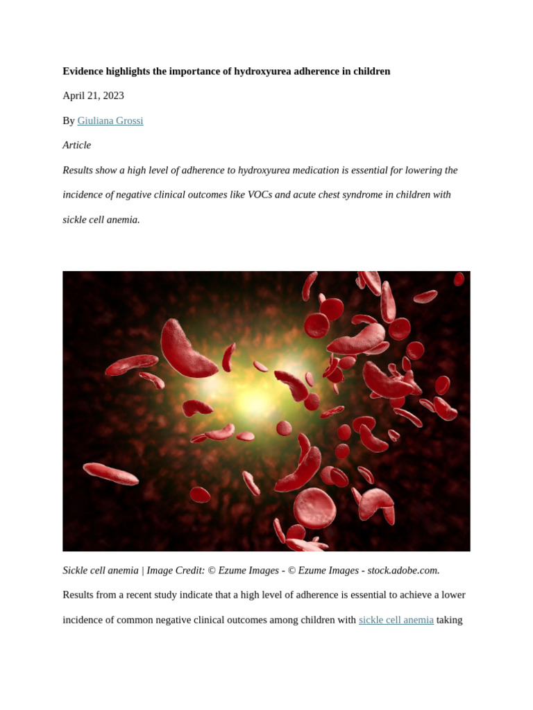 Evidence Highlights The Importance of Hydroxyurea Adherence in Children ...
