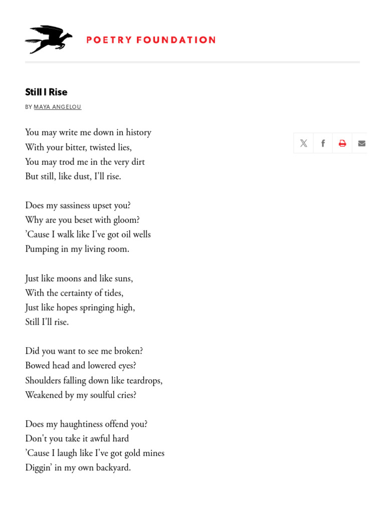 Maya Angelou's "Still I Rise" Poem | PDF