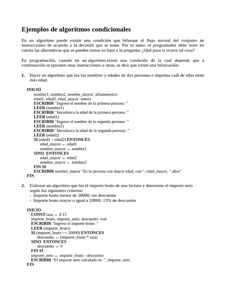 Algoritmos Condicionales Sencillos Resueltos | PDF | Algoritmos ...