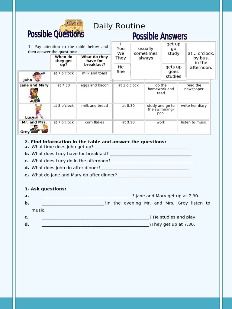 Daily Routine - Possible Questions and Answers - Exercises | PDF