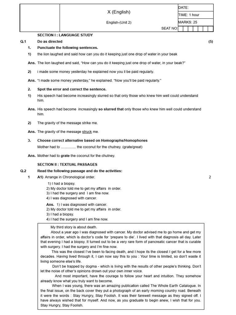 English Language Study and Analysis Test | PDF
