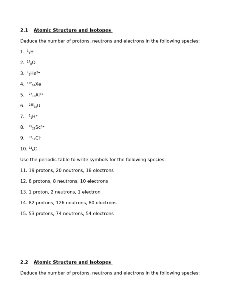 Atomic Structure and Isotope Calculations | PDF