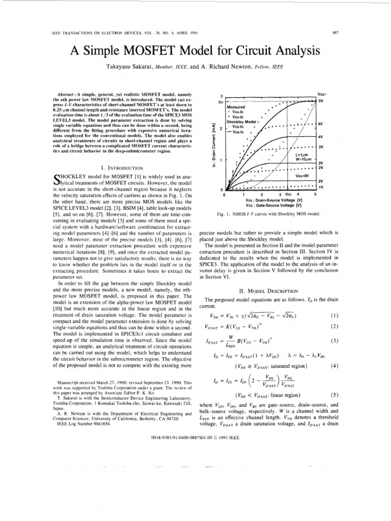 A Simple Mosfet Model For Circuit Analysis | PDF | Mosfet | Field ...