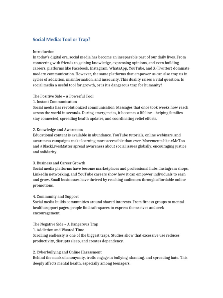 Social Media Tool or Trap | PDF | Social Media | Popular Culture ...