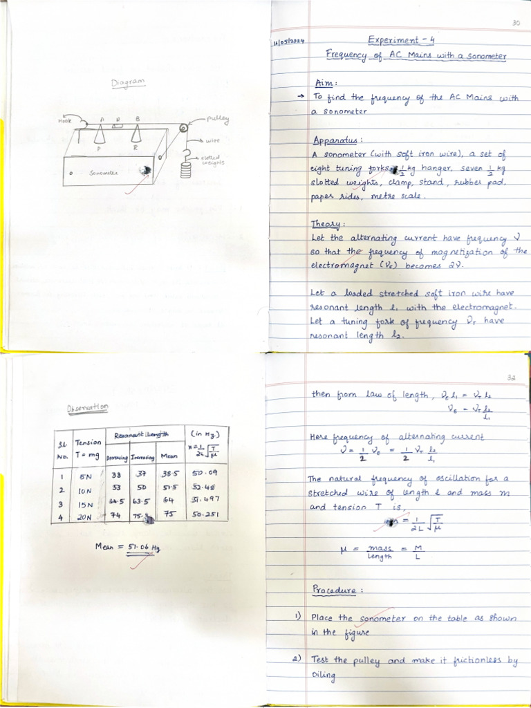 Experiment 4 - Frequency of AC Mains With A Sonometer | PDF