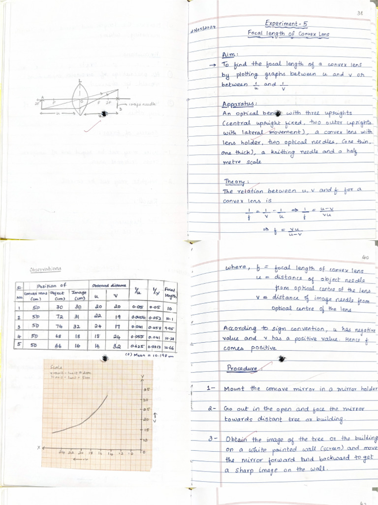 Experiment 8 - Focal Length of Convex Lens | PDF