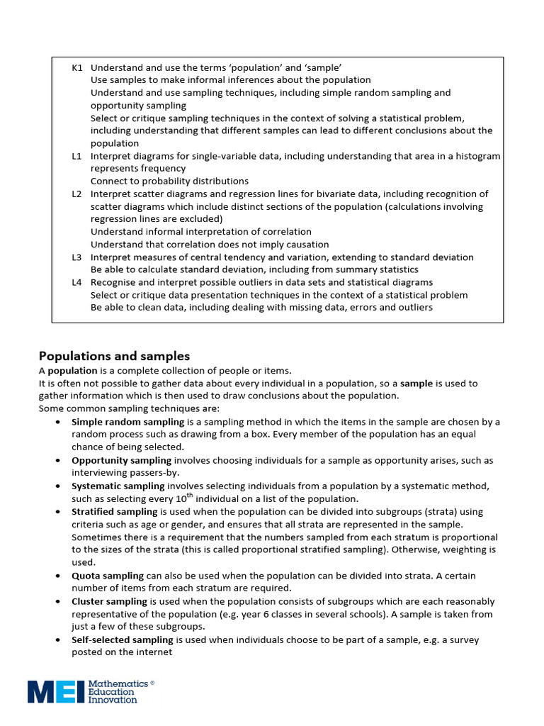 Collecting and Interpreting Data MEI | PDF | Sampling (Statistics ...