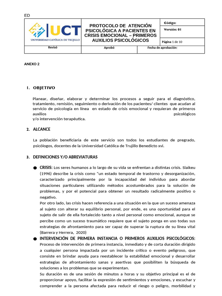 Protocolo Primeros Auxilios Psicológicos | PDF | Las emociones | Sicología