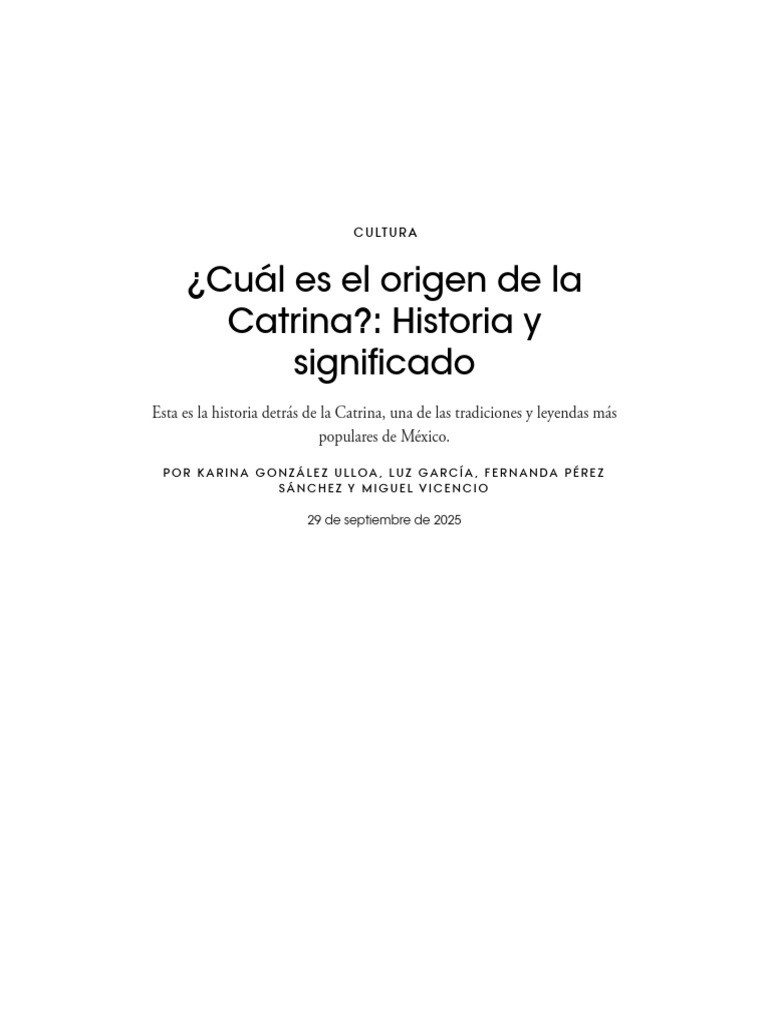 ¿Cuál Es El Origen de La Catrina - Historia y Significado - Vogue | PDF ...