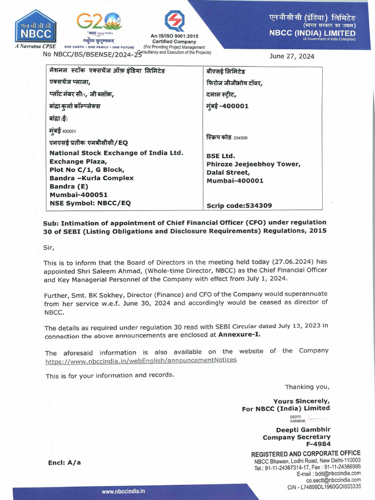 appointmentofCFO 28062024 | PDF | Equity Securities | Private Sector