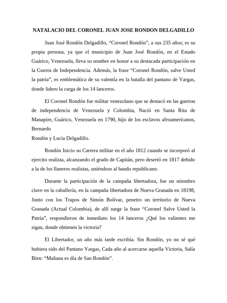 Natalacio Del Coronel Juan Jose Rondon Delgadillo | PDF