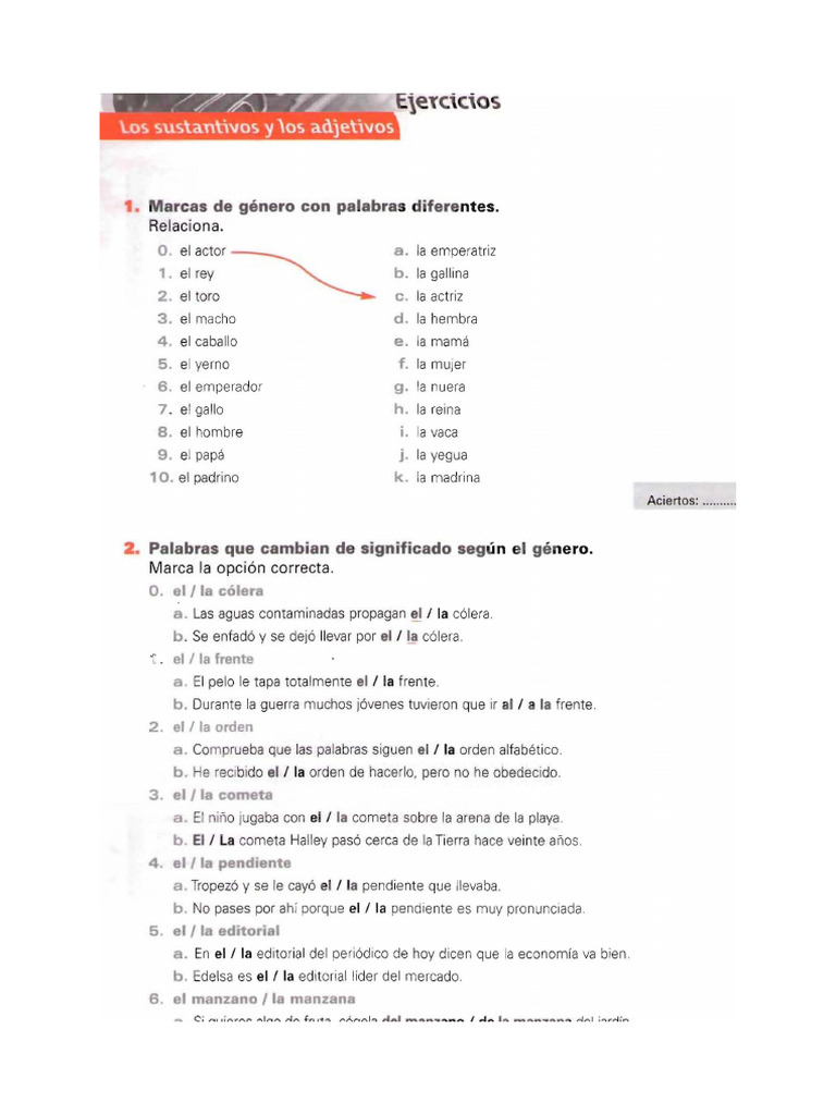 Ejercicios Con El Sustantivo y El Articulo, EnUso B1 | PDF