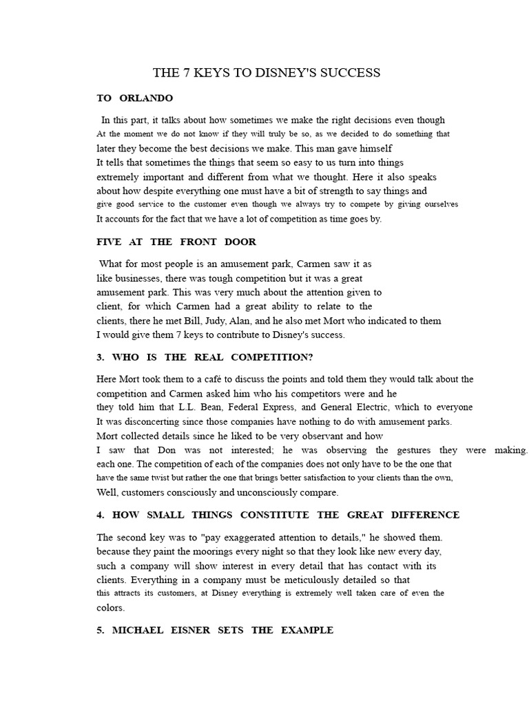 Disney's 7 Keys to Business Success | PDF | Psychology | Psychological ...